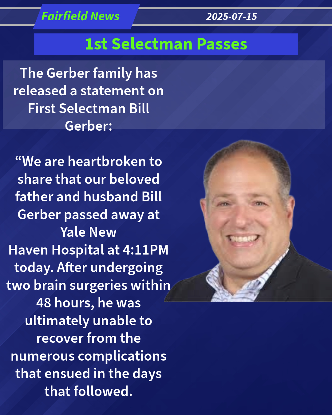 Fairfield First Selectman Passes - DoingItLocal